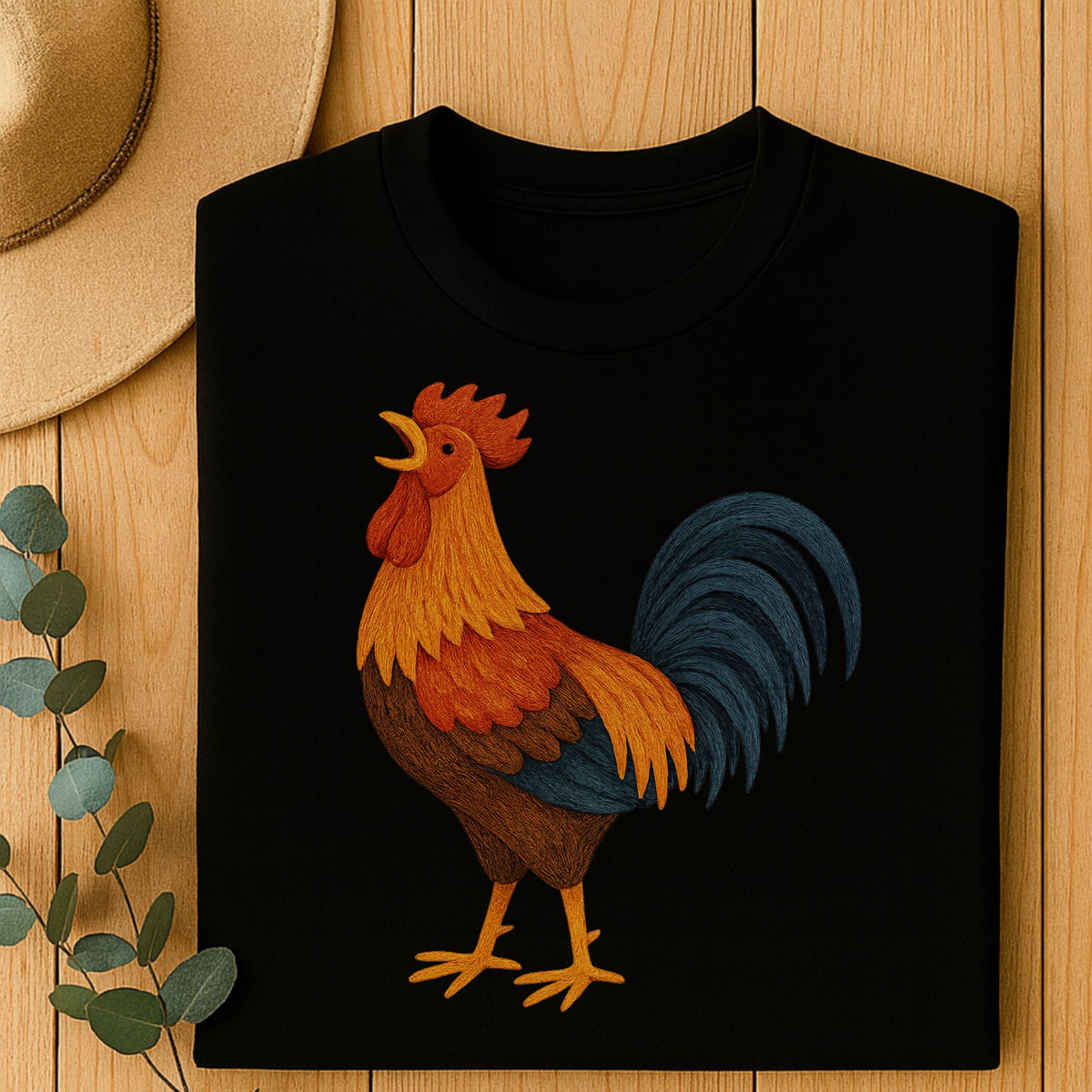 Rooster T-Shirt, Illustration-Style Farm Rooster Tee